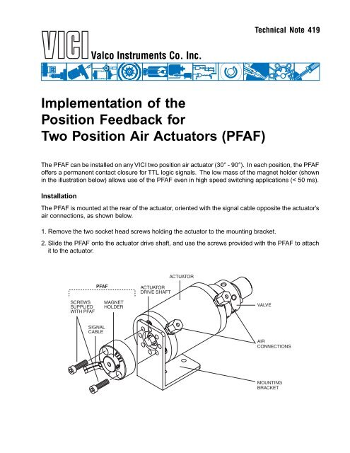 Technote 419 - Valco Instrument Instrument Company