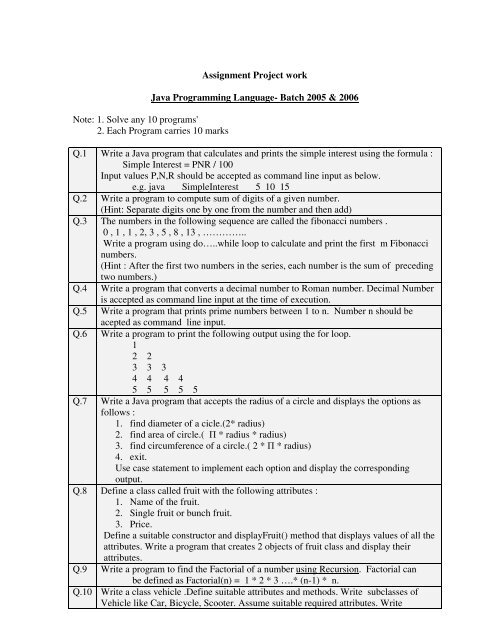 Assignment Project Work Java Programming Language Scdl