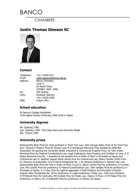 Justin Thomas Gleeson SC - Banco Chambers