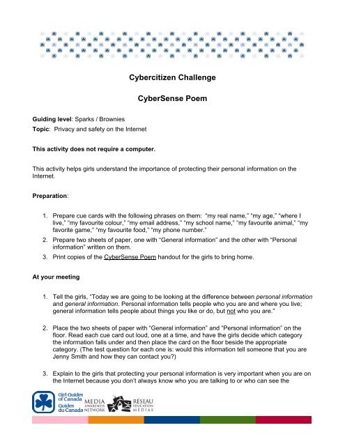 Cybercitizen Challenge CyberSense Poem - Girl Guides of Canada.