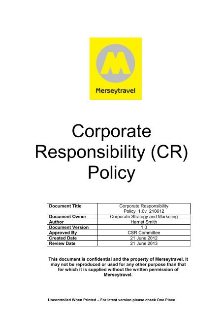 Report Template for Merseytravel's Corporate Responsibility and ...