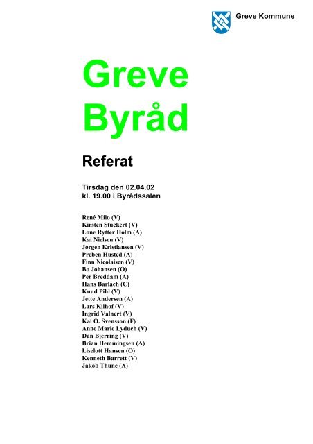 Tirsdag den 2. april 2002 - Greve Kommune