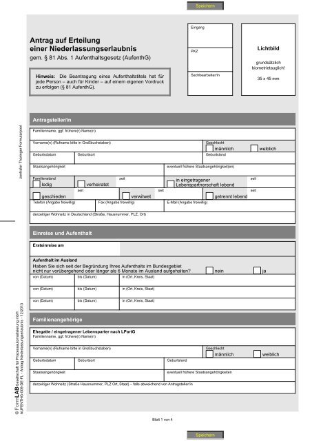 AufenthG - Zentraler ThÃ¼ringer Formularservice