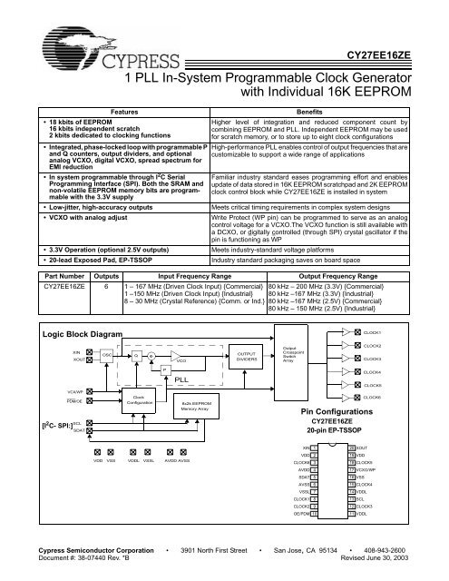 1 PLL In-System Programmable Clock Generator with Individual 16K ...