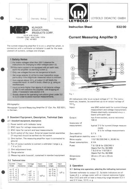 Leybold electrometer amplifier circuit