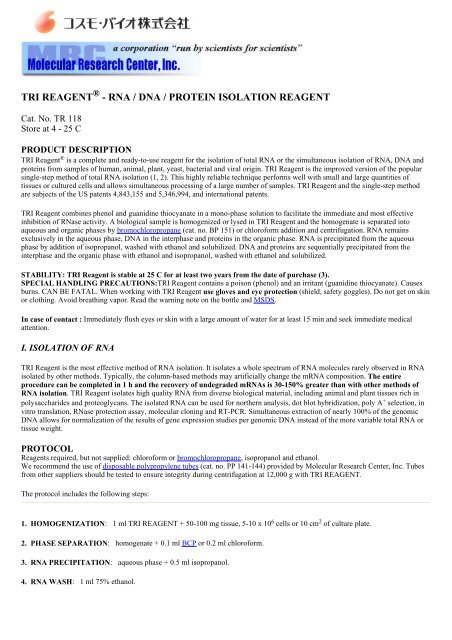 TRI REAGENT - RNA / DNA / PROTEIN ISOLATION REAGENT