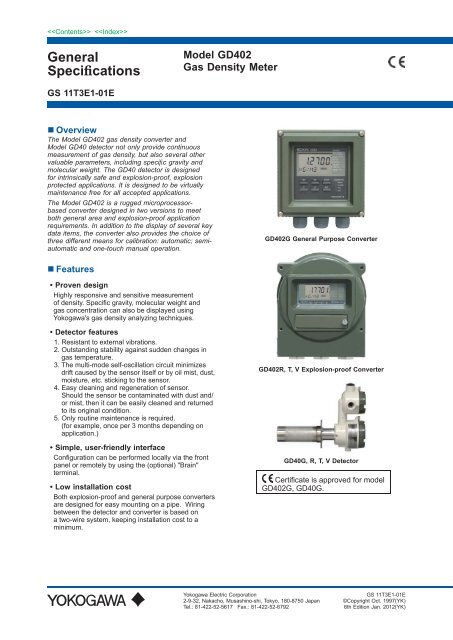Model GD402 Gas Density Meter - Yokogawa