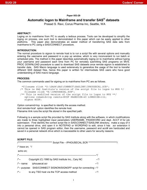 053-29: Automatic Logon to Mainframe and Transfer SAS Data Sets