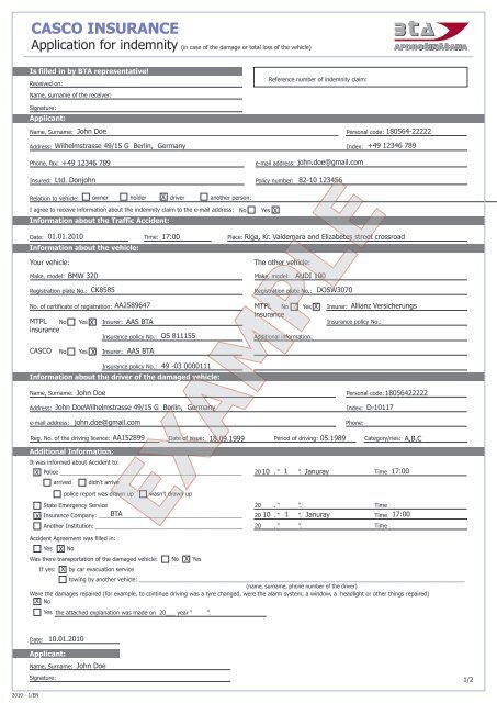 CASCO INSURANCE - BTA