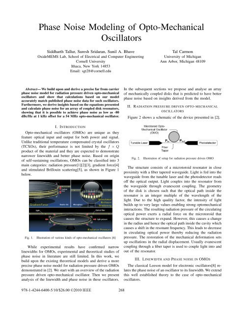 Phase Noise Modeling of Opto-Mechanical Oscillators - OxideMEMS ...
