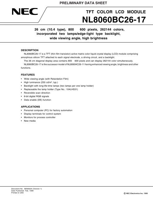 NEC NL8060BC26-17 - TI E2E Community