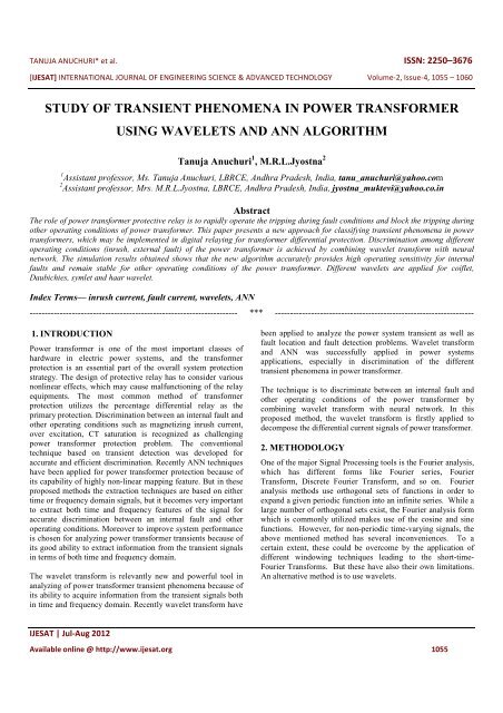 study of transient phenomena in power transformer using - IJESAT