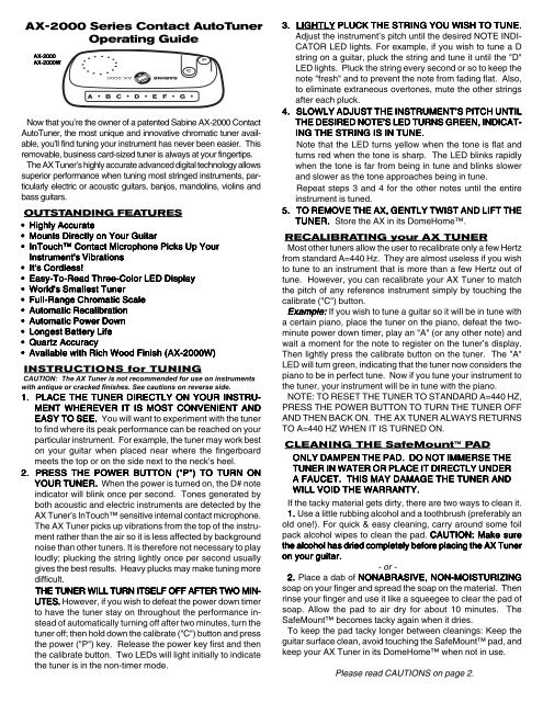 AX-2000 Series Contact AutoTuner Operating Guide - Sabine, Inc.