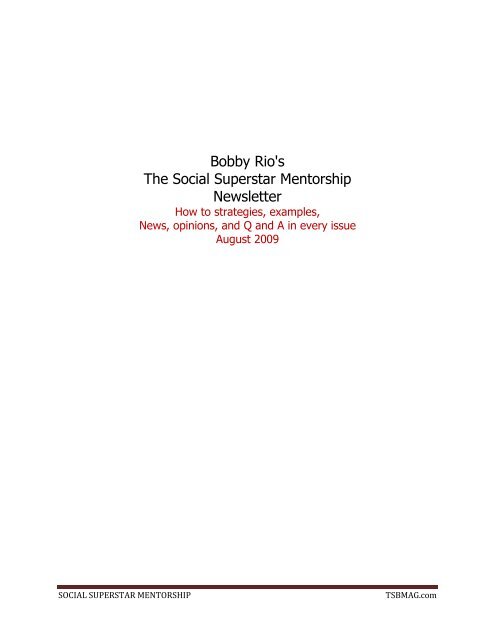 Bobby Rio's The Social Superstar Mentorship ... - TSB Magazine