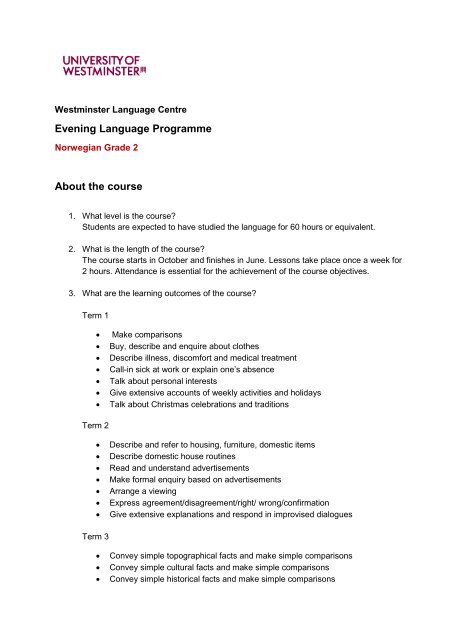 Grade 2 Course Outline - University of Westminster