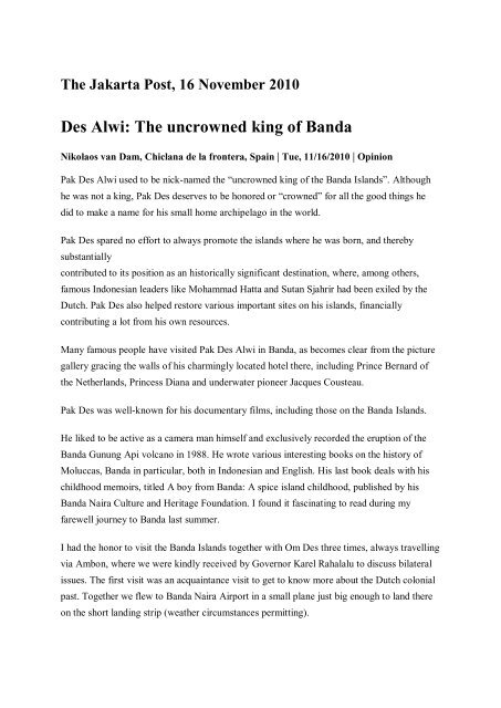 Des Alwi: The uncrowned king of Banda - Nikolaos van Dam