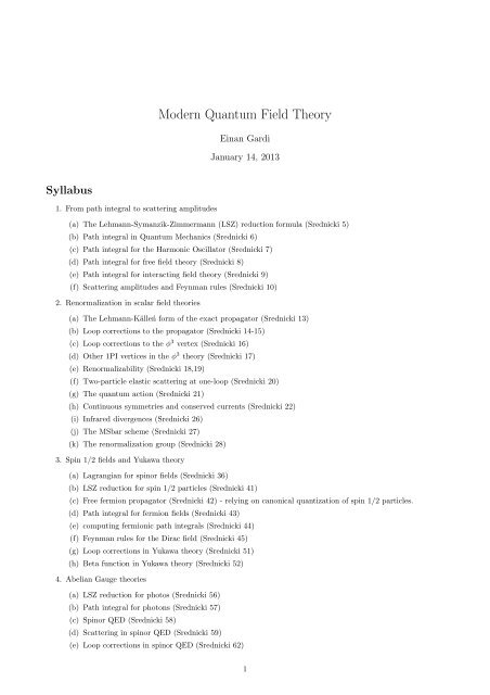 Modern Quantum Field Theory - School of Physics and Astronomy