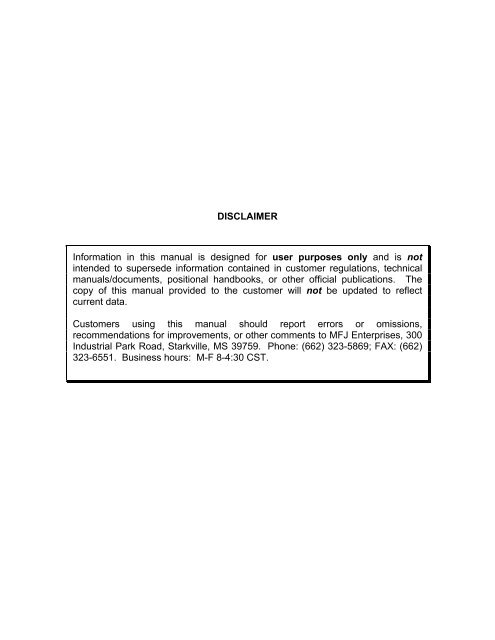 DISCLAIMER Information in this manual is designed for user ...