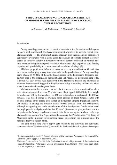 Structural and functional characteristics of Modenese cow milk in ...