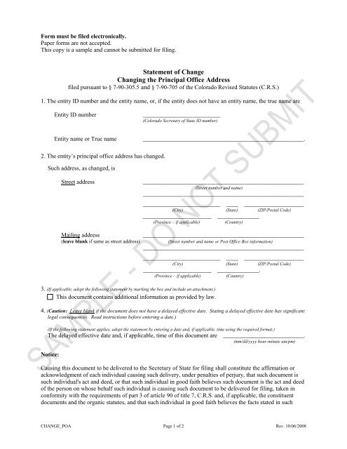 Document processing fee - Colorado Secretary of State