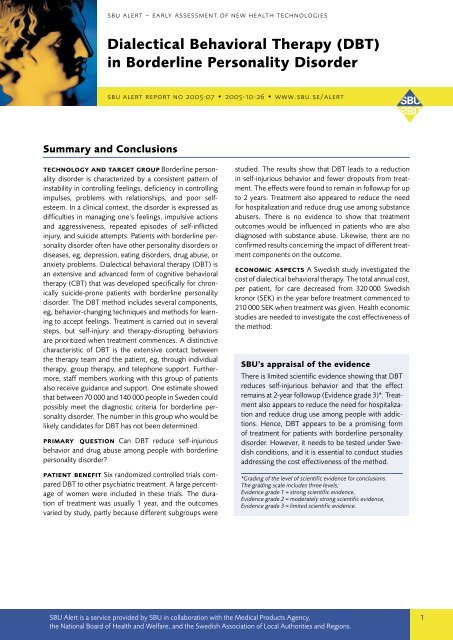 Dialectical Behavioral Therapy (DBT) in Borderline Personality - SBU