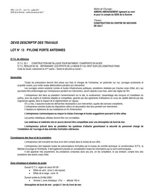 devis descriptif des travaux lot nÂ° 13 pylone porte antennes