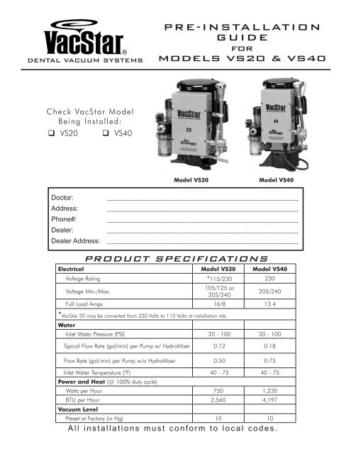 VacStar 20 and 40 Pre-Installation Guide - Air Techniques, Inc.