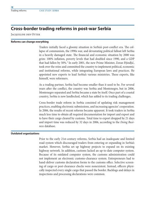 Cross-border trading reforms in post-war Serbia - Investment Climate