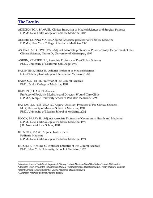 Faculty List (pdf) - New York College of Podiatric Medicine