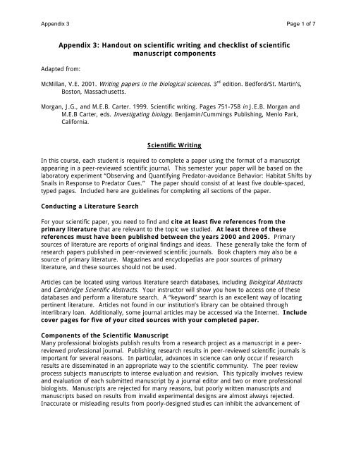 Appendix 3: Handout on scientific writing and checklist of scientific ...