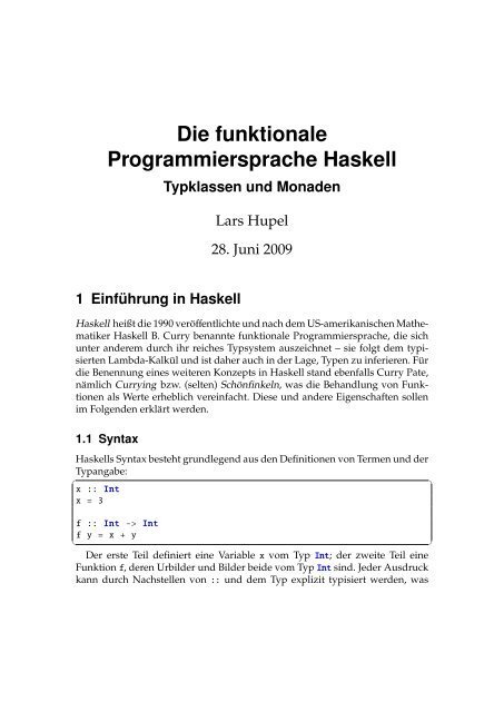 Die funktionale Programmiersprache Haskell