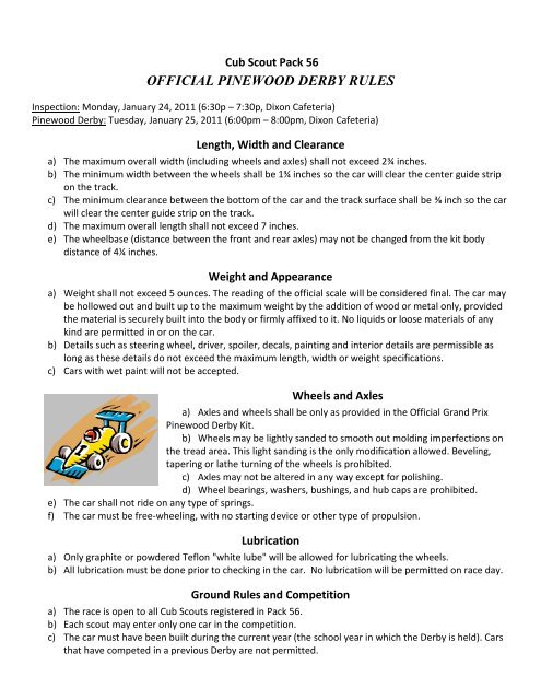 Official Pinewood Derby Rules Unit Websites Potawatomi Area Council