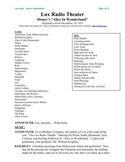 Disney's Alice In Wonderland movie script - Those Thrilling Days of ...