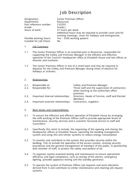 Job Description - Senior Premises Officer