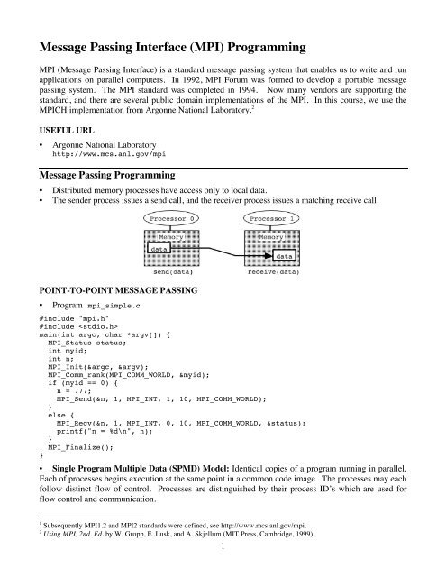Message Passing Interface (MPI) Programming Message Passing Interface (MPI) Programming