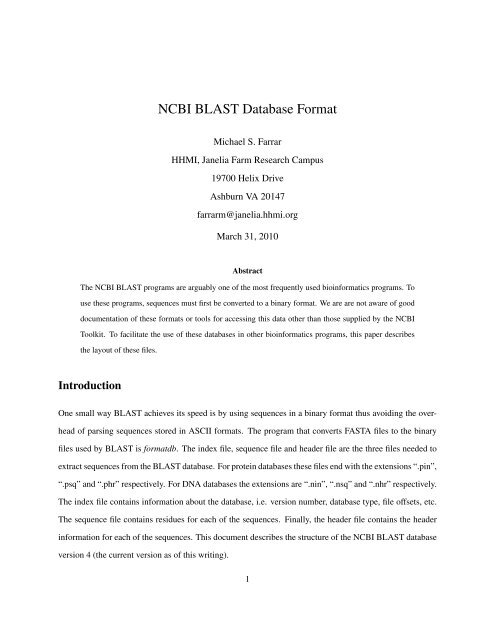 NCBI BLAST Database Format - Janelia Farm Research Campus