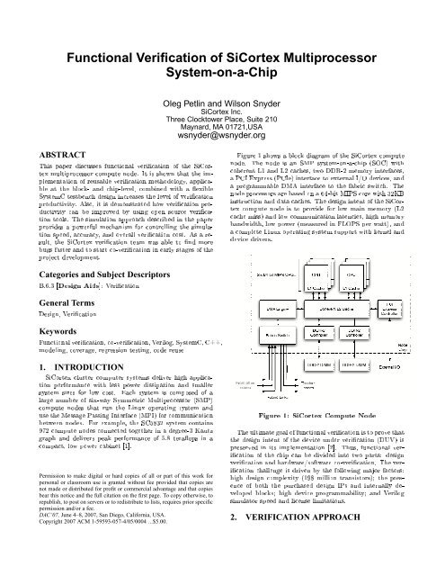 Functional Verification of SiCortex Multiprocessor System ... - Veripool