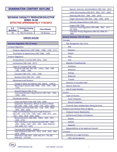 EXAMINATION CONTENT OUTLINE - PSI