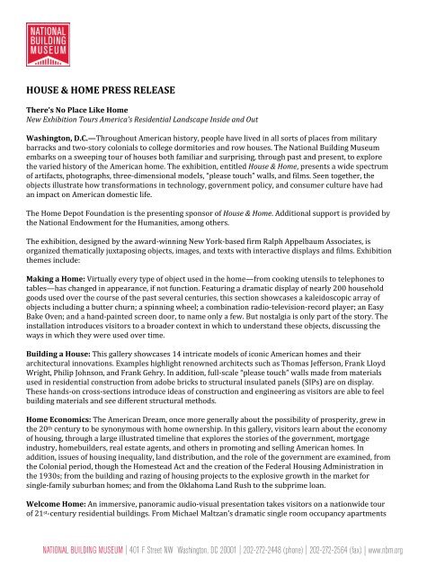 HOUSE & HOME PRESS RELEASE - Nationalbuildingmuseum.net