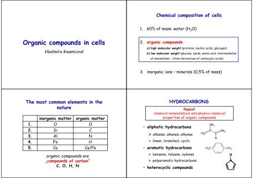 Organic compounds in cells