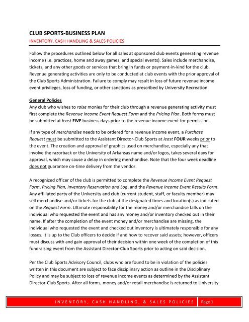 CLUB SPORTS-BUSINESS PLAN - Intramural Recreational Sports