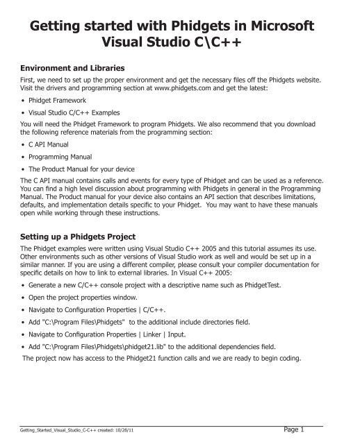 Getting started with Phidgets in Microsoft Visual Studio C\C++