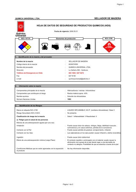 sellador de madera hoja de datos de seguridad de productos ...