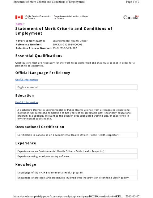 Statement of Merit Criteria and Conditions of Employment