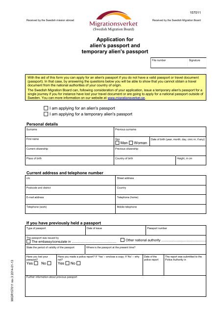 Application for alien's passport and temporary ... - Migrationsverket