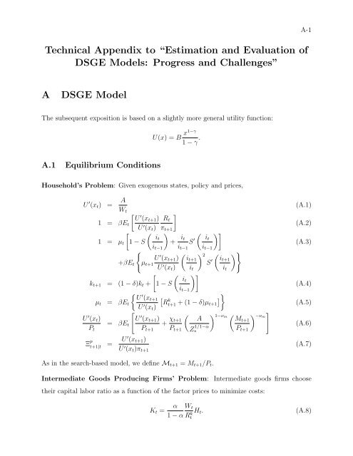 Technical Appendix To “estimation And Evaluation Of Dsge Models