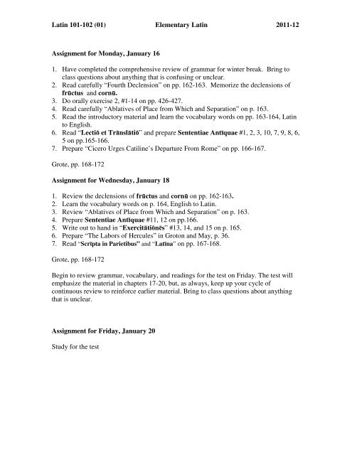 2b. Assignment Sheets (Spring 2012) - Classics