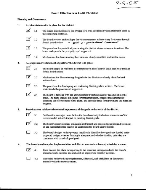 Board Effectiveness Audit Checklist