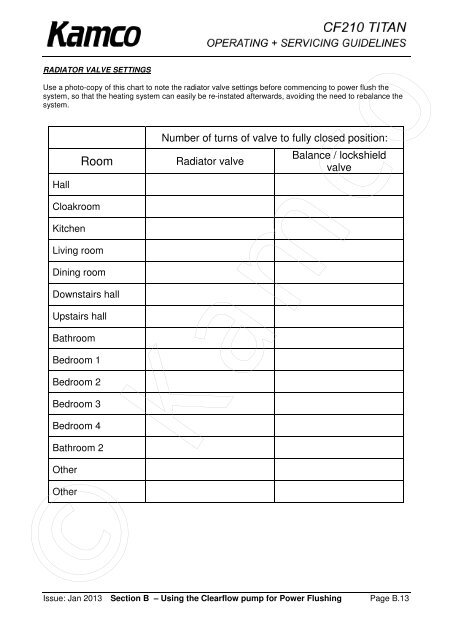 Power flushing survey/checklist - Kamco
