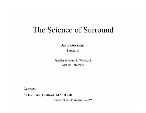 The Science of Surround - David Griesinger's home page